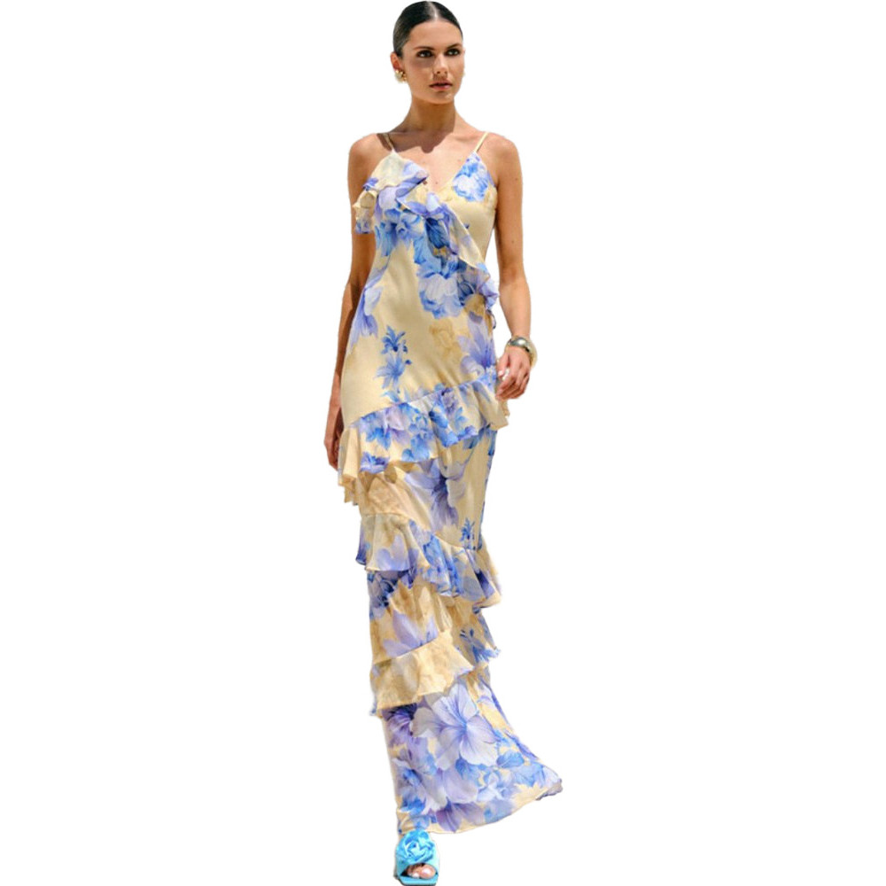 Enzzo Amelia Maxi Καλοκαιρινό Φόρεμα για Γάμο / Βάπτιση Floral Κίτρινο 251314 | BestPrice.gr