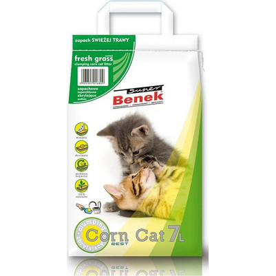 Super Benek Corn Cat Fresh Grass Φυτική Άμμος Γάτας με Άρωμα Φρεσκάδας ...