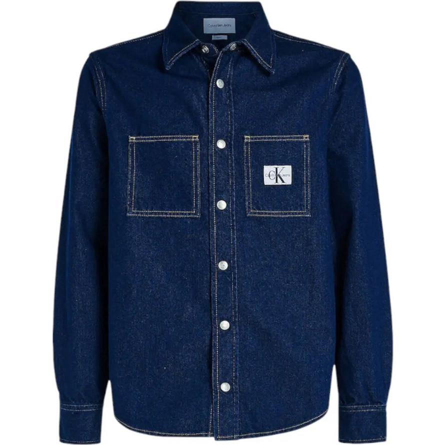 Calvin Klein Ανδρικό Πουκάμισο Τζιν Μακρυμάνικο Κανονική Γραμμή Navy ...