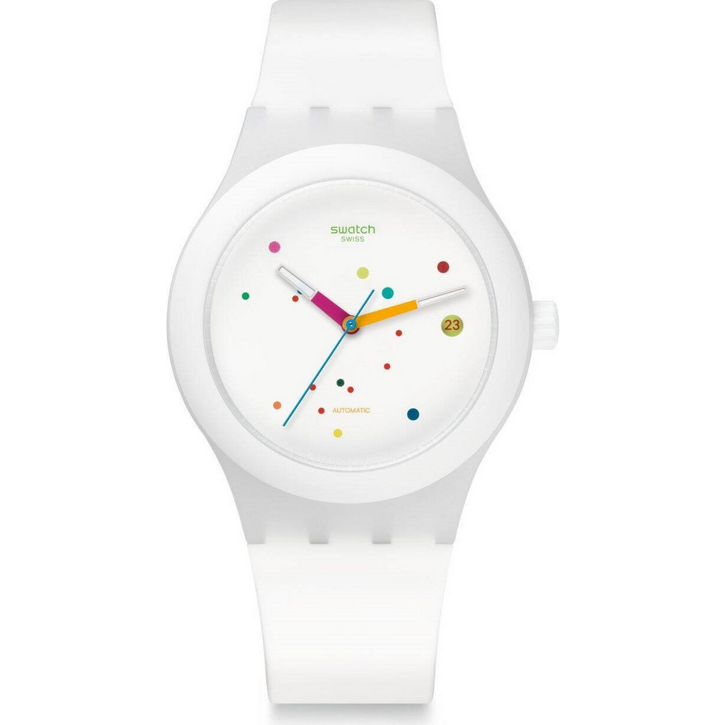 Swatch Γυναικείο Ρολόι Αυτόματο με Λευκό Καουτσούκ Λουράκι SUTW400 ...