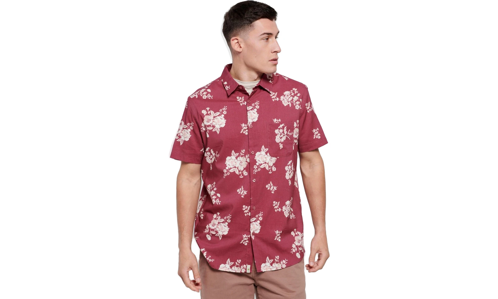 Funky Buddha Ανδρικό Πουκάμισο Βαμβακερό Φλοράλ Κοντομάνικο Κανονική Γραμμή Μπορντό FBM007-055 ...