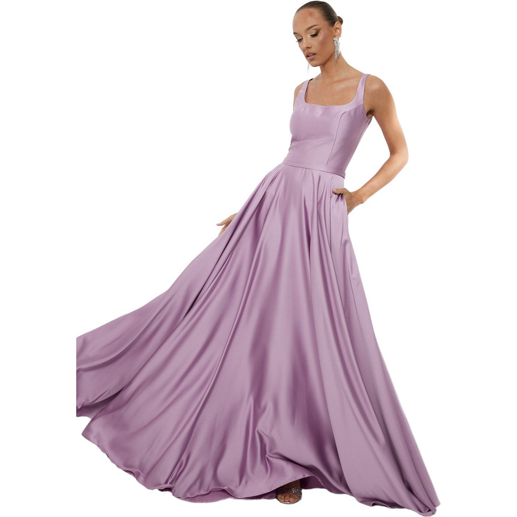 Rich Girl Boudoir Maxi Φόρεμα για Γάμο / Βάπτιση Αμπιγιέ Σατέν Λιλά ...