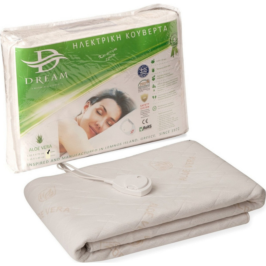 Dream Aloe Vera 910306 Ηλεκτρική Διπλή Κουβέρτα Λευκή 120W 155x140cm ...