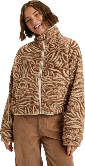 Roxy Blurry Cloud Γυναικεία Ζακέτα Fleece Κοντή με Φερμουάρ Μπεζ ...