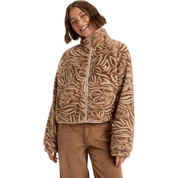 Roxy Blurry Cloud Γυναικεία Ζακέτα Fleece Κοντή με Φερμουάρ Μπεζ ...