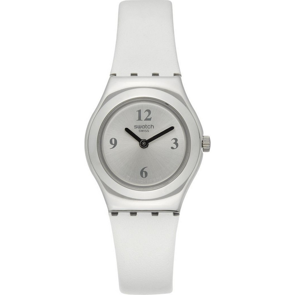Swatch Silver Keeper Γυναικείο Ρολόι με Λευκό Δερμάτινο Λουράκι YSS296 ...