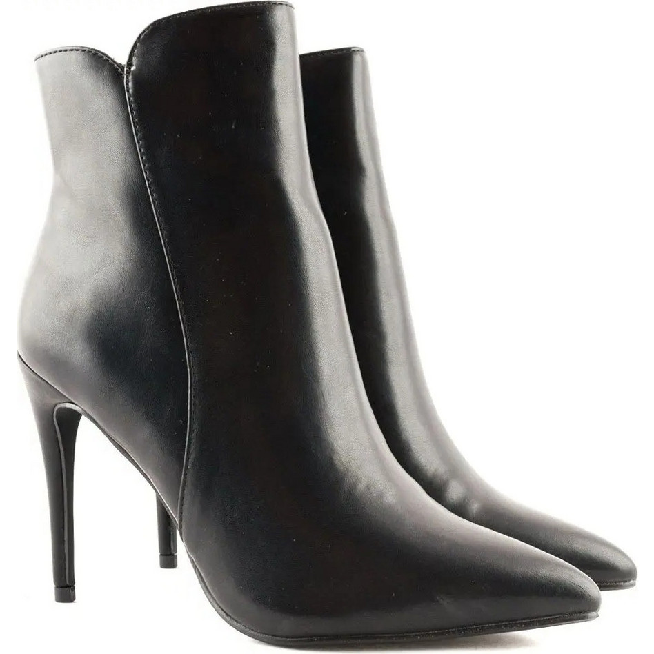 La Coquette Γυναικεία Μποτάκια Αστραγάλου Δερμάτινα Μαύρα με Λεπτό Ψηλό ...