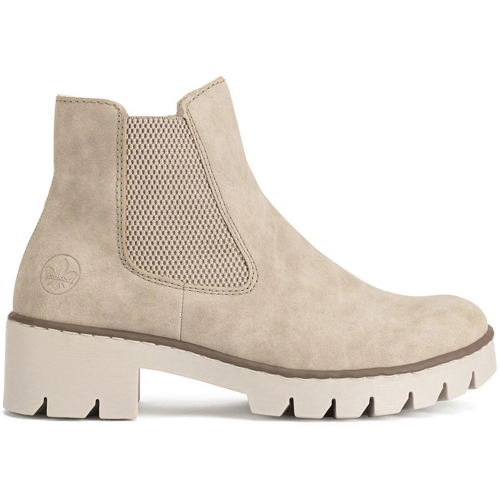 Rieker Γυναικεία Μποτάκια Chelsea Suede Εκρού με Χοντρό Χαμηλό Τακούνι ...