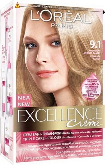 L'Oreal Paris Excellence Creme 9.1 Ξανθό Πολύ Ανοιχτό Σαντρέ Μόνιμη ...