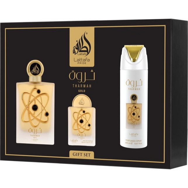 Lattafa Pride Tharwa Gold Eau de Parfum 100ml + 20ml + Body Spray 200ml ...