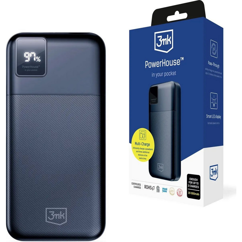 3mk PowerHouse Power Bank 20000mAh 22.5W με 2 Θύρες USB-A & 2 Θύρες USB ...