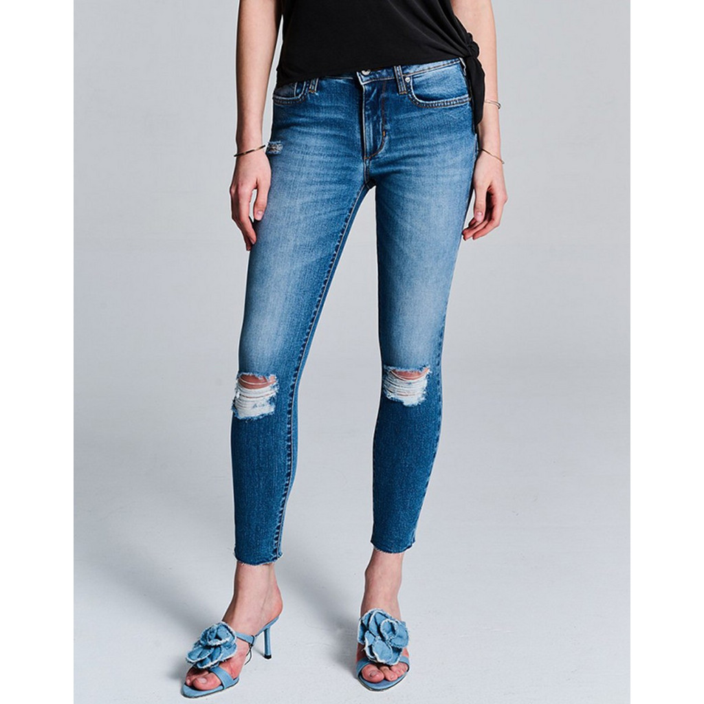 Staff Sandra Γυναικείο Τζιν Παντελόνι Skinny Εφαρμογή με Σκισίματα Μπλε ...