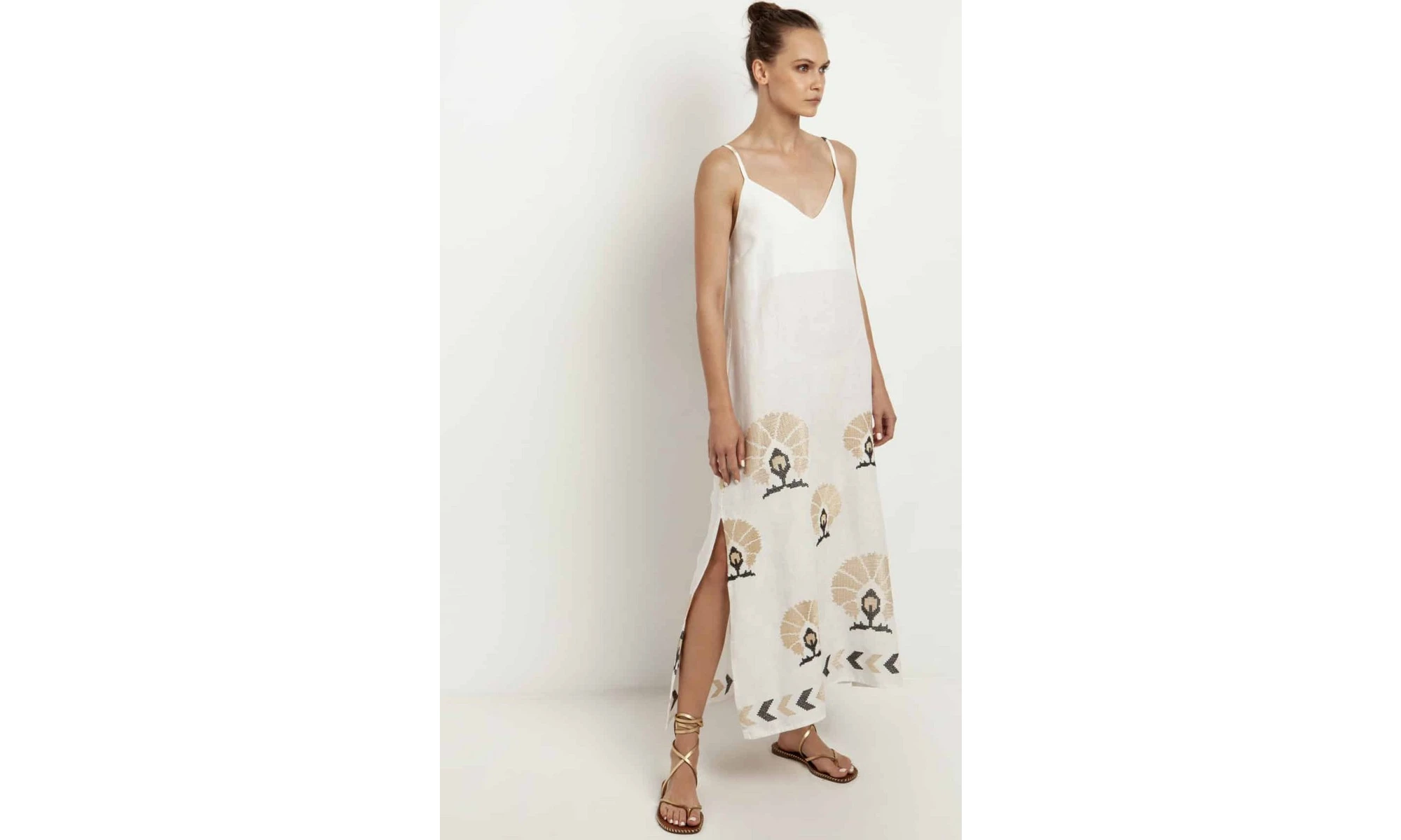 Greek Archaic Kori Midi Καλοκαιρινό Καθημερινό Φόρεμα Εκρού S24K-230313 ...