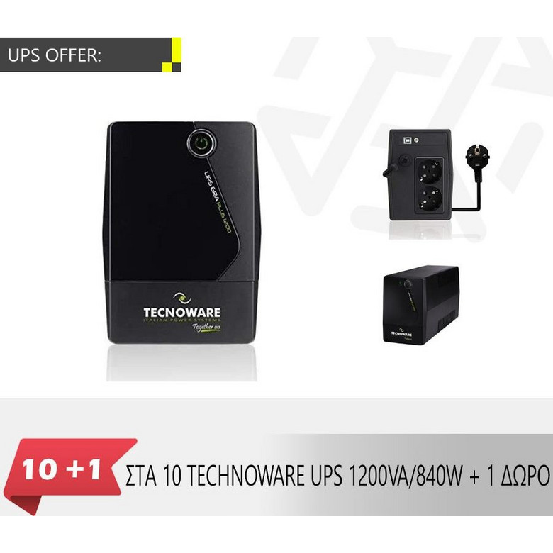 Tecnoware ERA Plus UPS Line Interactive 1.2kVA 840W με 2 Πρίζες Schuko ...
