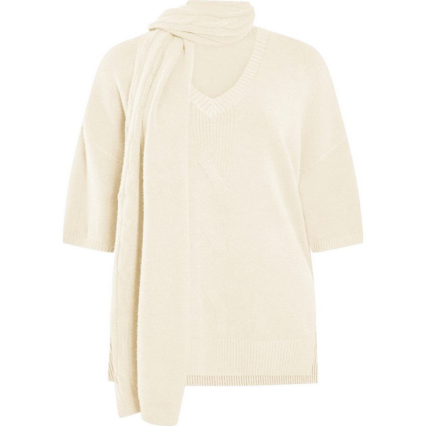 Celestino Γυναικεία Πλεκτή Μπλούζα με V Λαιμόκοψη Oversized Εκρού ...