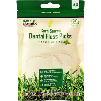 Smile Bamboo Floss Picks Mint Οδοντικό Νήμα με Λαβή & Γεύση 30τμχ ...