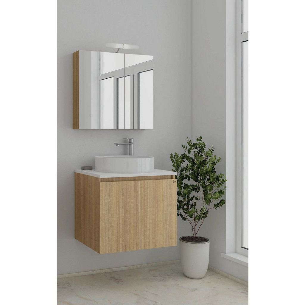 Drop Σετ Έπιπλο Mπάνιου με Νιπτήρα & Καθρέπτη Verona 75 Slavonia Oak ...