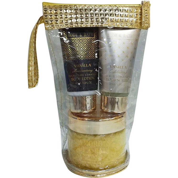 Glamorous Vanilla Shower Gel 90ml + Body Scrub 90ml + Bath Salts 250gr ...