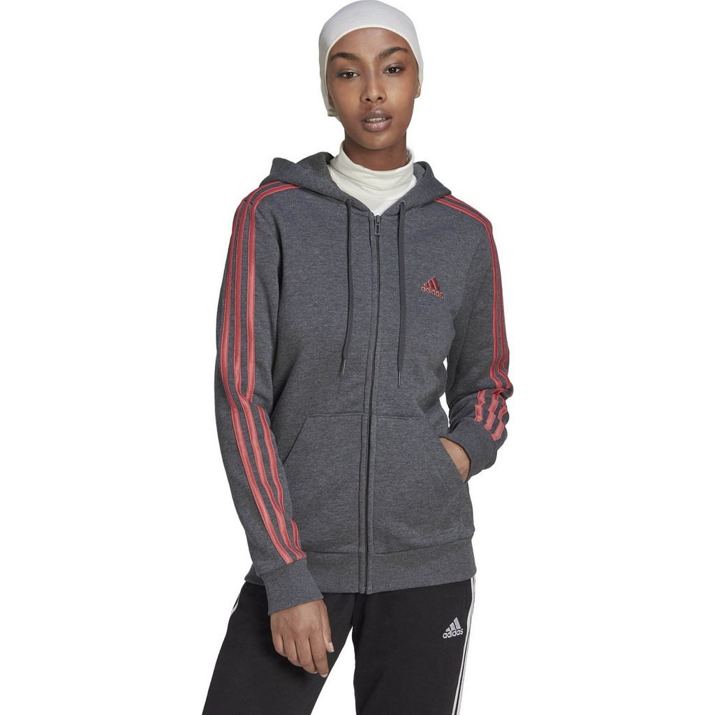 Adidas Essentials 3-Stripes Γυναικεία Ζακέτα Φούτερ Μακριά με Κουκούλα ...