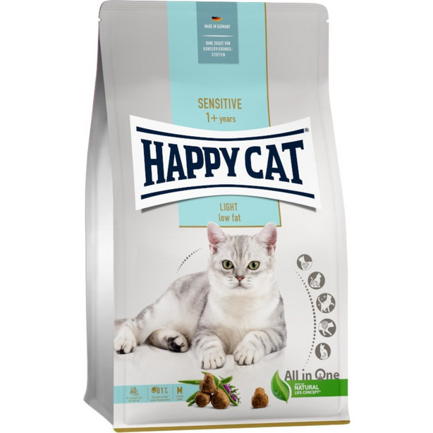 Happy Cat Adult Sensitive Light & Low Fat with Poultry & Salmon 10kg ...