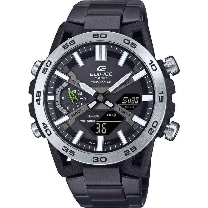 Casio Edifice Ανδρικό Ρολόι Χρονογράφος Solar με Ασημί Μεταλλικό ...