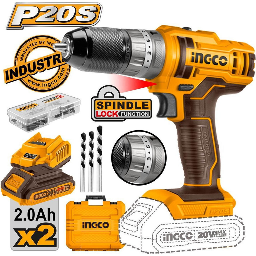 Ingco CIDLI201452E Κρουστικό Δραπανοκατσάβιδο Μπαταρίας 20V 2x2Ah ...