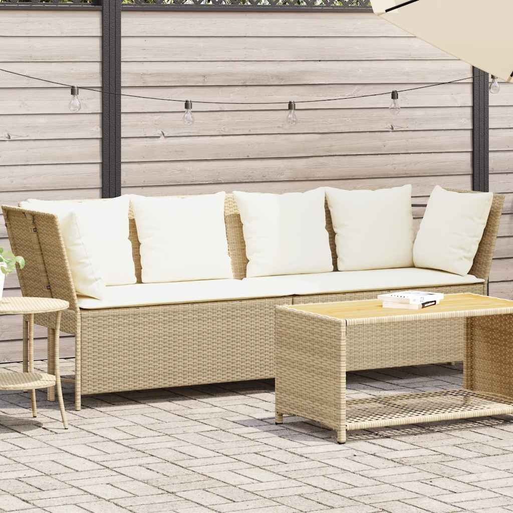 vidaXL Τετραθέσιος Καναπές Εξωτερικού Χώρου Rattan Μπεζ 233x68.5x87.5cm ...