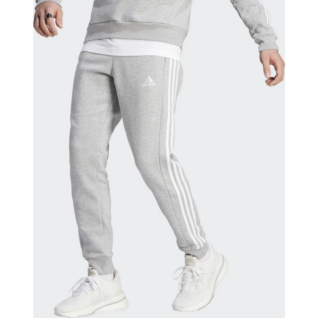 Adidas Essentials Ανδρικό Παντελόνι Φόρμας Fleece με Λάστιχο Γκρι 3-Stripes Tapered Cuff IJ6494 ...