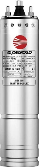 Pedrollo 4SR2M 20-PD Υποβρύχια Αντλία Νερού Γεώτρησης 4" 1100W 1.5hp ...