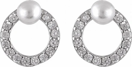 Slevori Γυναικεία Σκουλαρίκια Καρφωτά από Ασήμι 925 με Ζιργκόν & Πέρλα ...