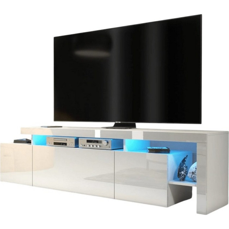 PoliHome Έπιπλο Τηλεόρασης Μοριοσανίδα Άσπρο με Φωτισμό Led ...