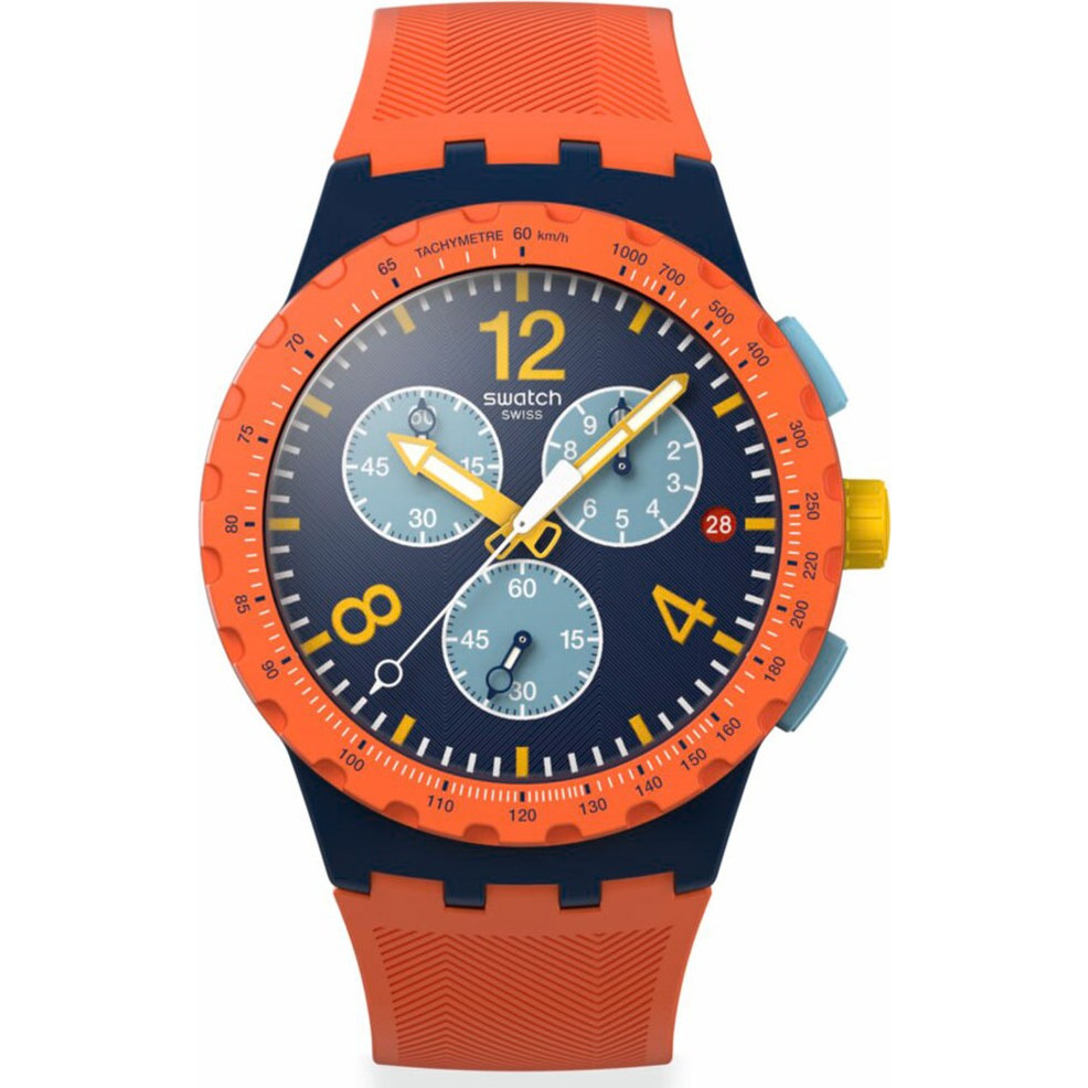 Swatch Ανδρικό Ρολόι Χρονογράφος με Πορτοκαλί Καουτσούκ Λουράκι SUSI400 ...