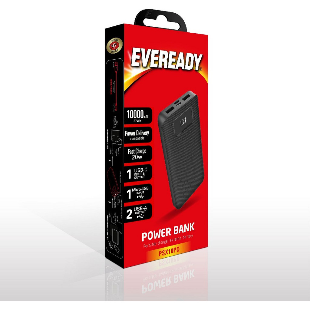 Energizer Eveready Power Bank 10000mAh 20W με 2 Θύρες USB-A & Θύρα USB ...