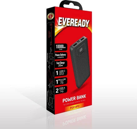 Energizer Eveready Power Bank 10000mAh 20W με 2 Θύρες USB-A & Θύρα USB ...