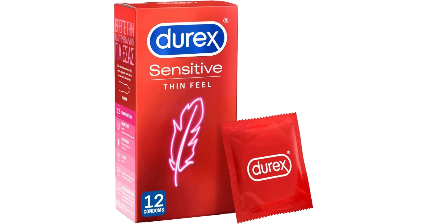 Durex Feeling Sensitive Προφυλακτικά Λεπτά με Λιπαντικό 12τμχ ...