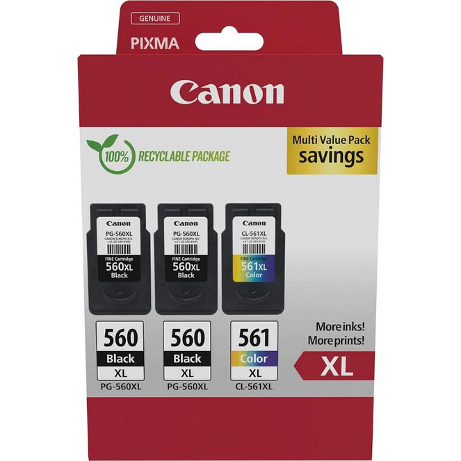 Canon PG-560 XL CL-561 XL Black & Color Πακέτο 3 Μελανιών Εκτυπωτή ...