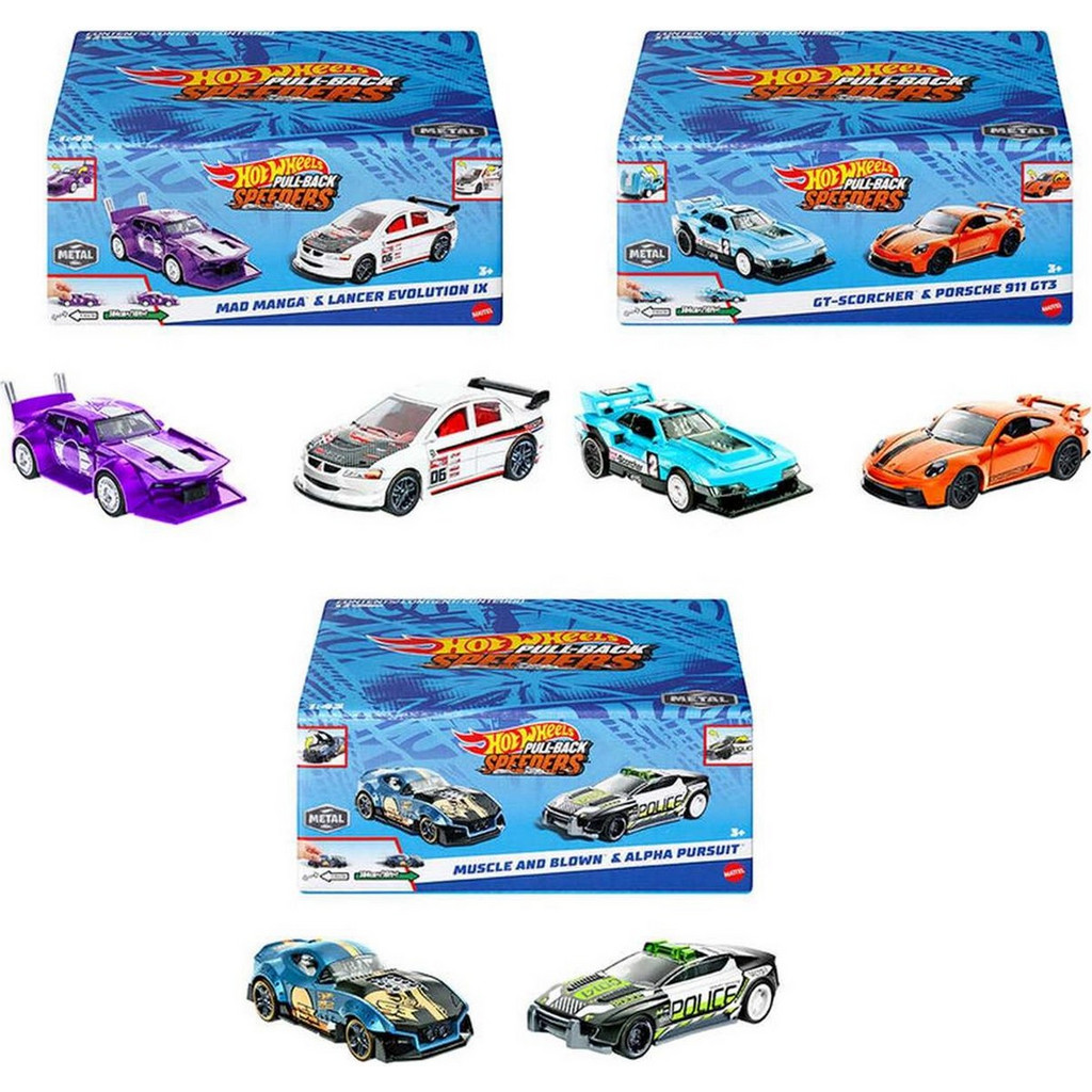 Mattel Hot Wheels Pull-Back Speeders Σετ Των 2 Διάφορα Σχέδια HPR91 ...