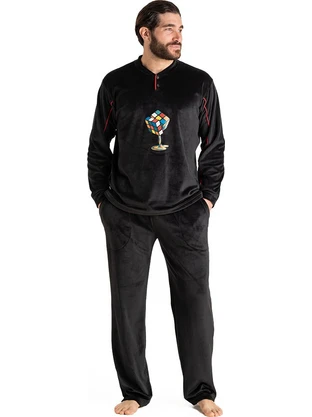 Rachel Χειμωνιάτικες Ανδρικές Πιτζάμες Βελουτέ με Κουμπιά Γκρι 13592 ...