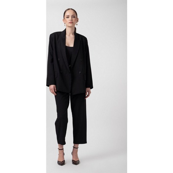 Helmi Γυναικείο Σακάκι Μακρύ Υφασμάτινο Oversized Σταυρωτό Μαύρο 54-06 ...