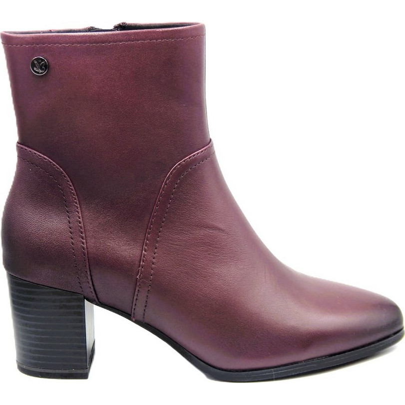 Caprice Γυναικεία Μποτάκια Αστραγάλου Δερμάτινα Μπορντό με Χοντρό Ψηλό ...