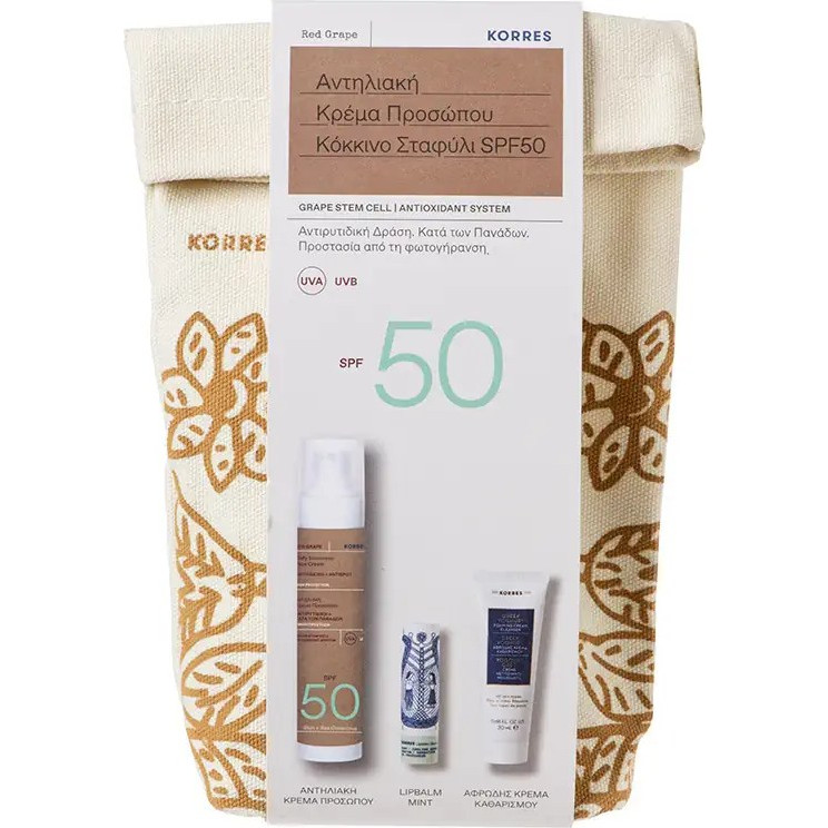 Korres Red Grape Sunscreen Face Cream SPF50 50ml & Lip Balm Mint 4.5g ...