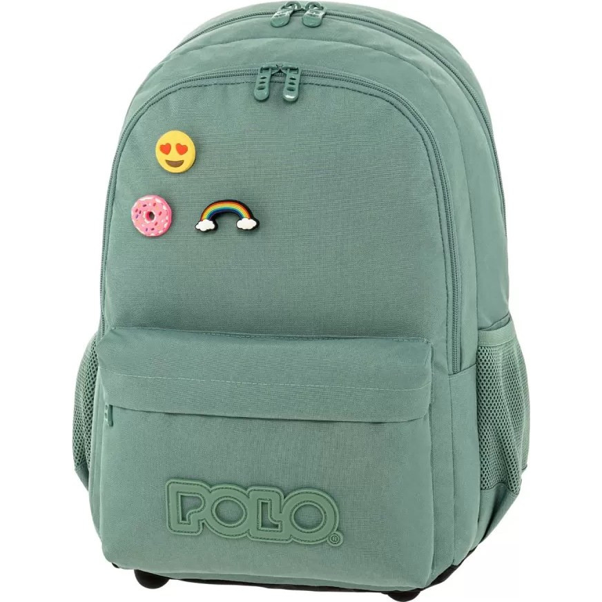 Polo Pins Σχολική Τσάντα Πλάτης Γυμνασίου - Λυκείου Πράσινο Mint 901059 ...
