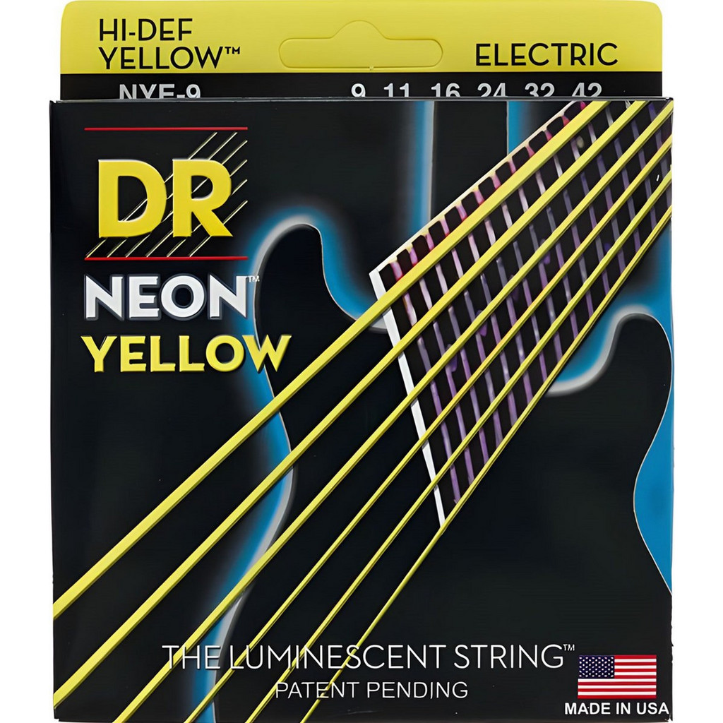 DR Strings Neon Yellow NYE-9 Σετ 6 Χορδές Ηλεκτρικής Κιθάρας Nickel ...