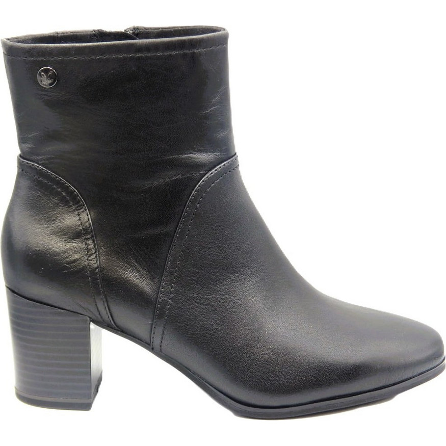 Caprice Γυναικεία Μποτάκια Αστραγάλου Δερμάτινα Μαύρα με Χοντρό Ψηλό ...