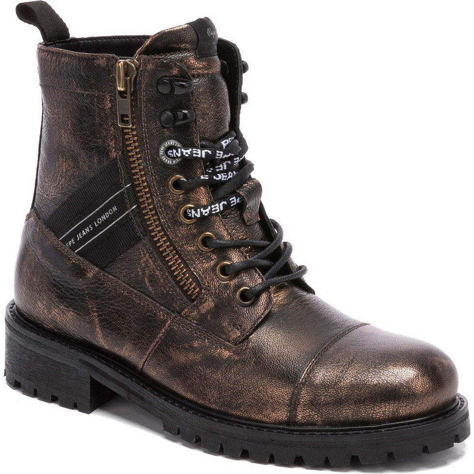 Pepe Jeans Melting Tape Γυναικεία Μποτάκια Αστραγάλου Δερμάτινα Χρυσά ...