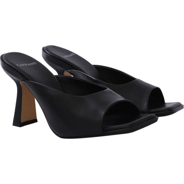 Carrano Γυναικεία Πέδιλα Δερμάτινα Μαύρα με Λεπτό Ψηλό Τακούνι 513001 ...