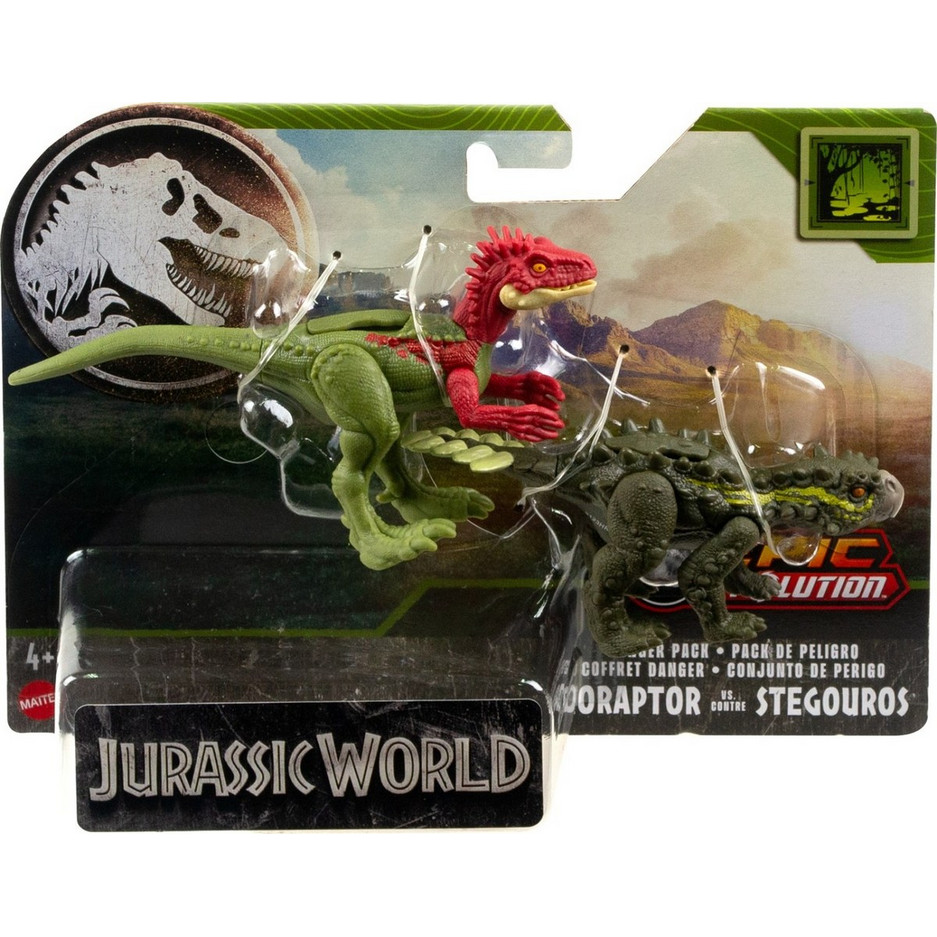 Mattel Jurassic World Epic Evolution Danger Pack Eoraptor vs Stegouros ...