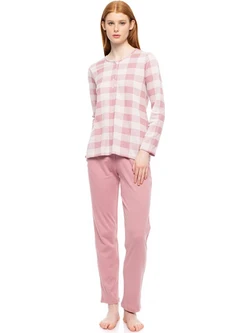 Pink Label Σετ Γυναικείες Πιτζάμες Χειμωνιάτικες Σατέν Ροζ W1325 ...