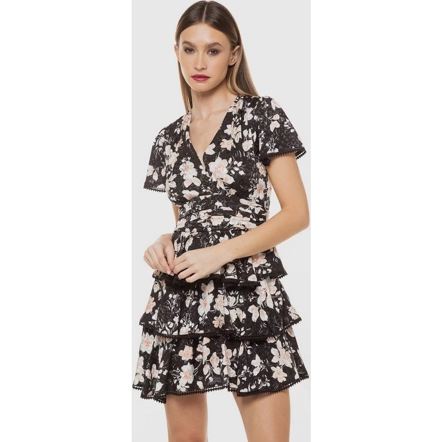 Guess Ema Mini Καλοκαιρινό Βραδινό Φόρεμα Floral Κρουαζέ Μαύρο ...