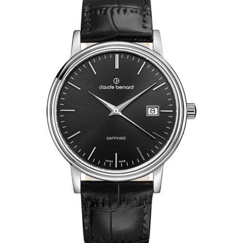 Claude Bernard Ανδρικό Ρολόι με Μαύρο Δερμάτινο Λουράκι 53009-3-NIN ...